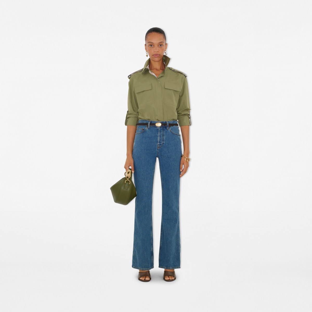 BURBERRY High Rise Bootcut Jeans with Equestrian Knight Design